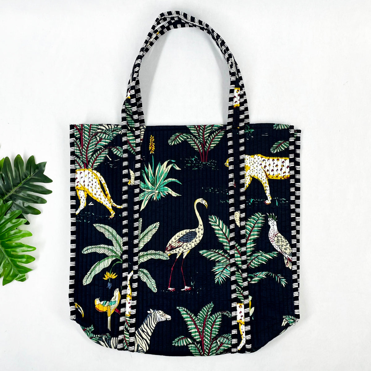 Black Reversible Quilted Cotton Tote Bag – Eco-Friendly at ₹650 ...